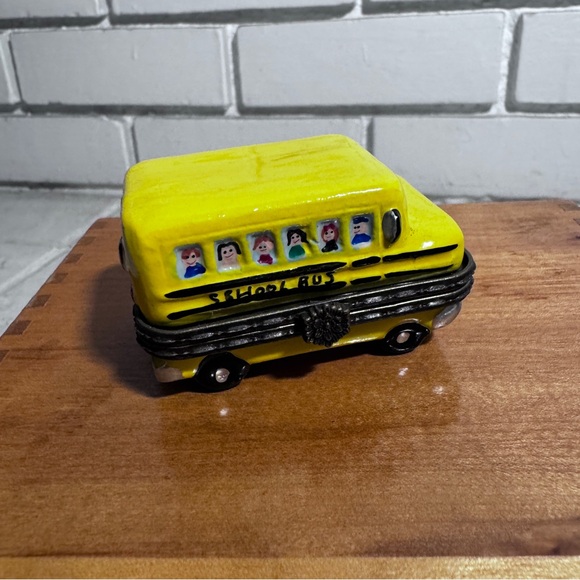 Accents | Vintage Hinged Trinket Box School Bus Porcelain Figurine With ...